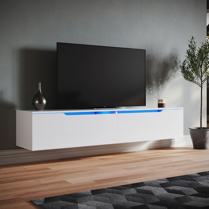 Comoda TV, Cu LED, Suspendat, Lucios, 140x35x30 cm - eMAG.ro