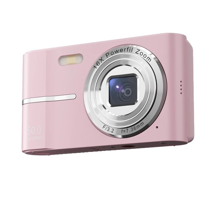 Aparat foto digital compact, roz, 1080P, 50MP, ecran 2.4 inch HD, zoom ...