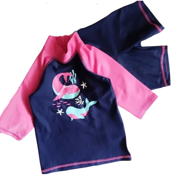 Costum de baie pentru fetite, model balena, 2 piese, UV 50+, Roz ...