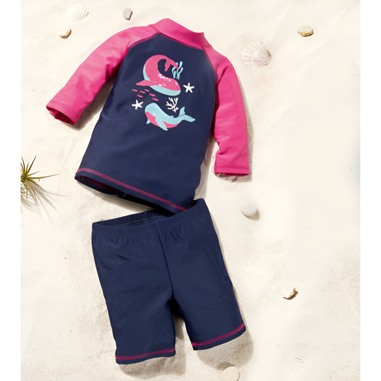 Costum de baie pentru fetite, model balena, 2 piese, UV 50+, Roz ...