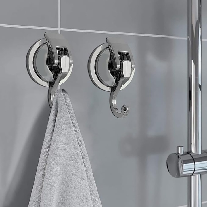 Set 2 carlige inox, Cu ventuza Heavy Lock performanta, No-drilling ...