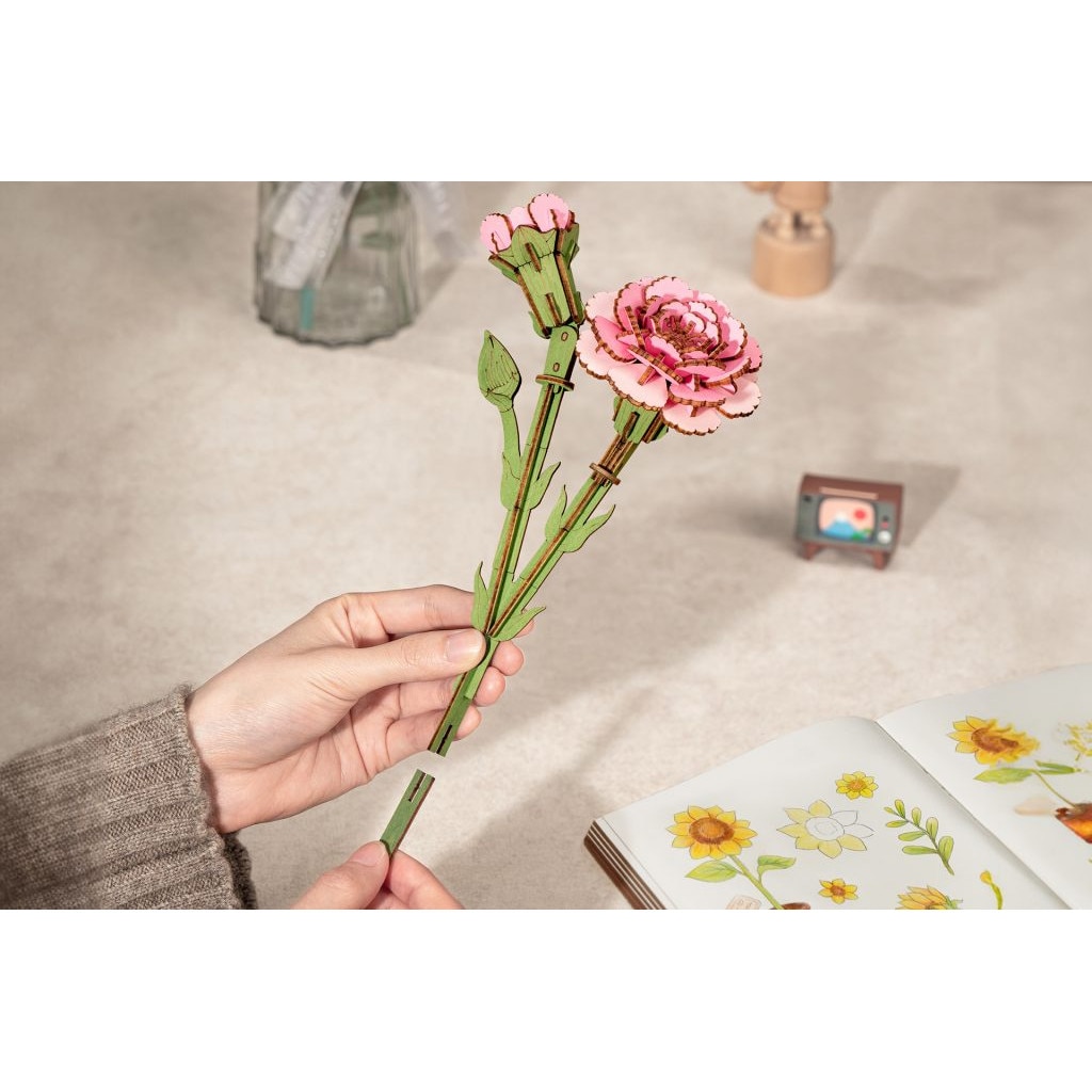 Puzzle 3D, din lemn, Garoafa roz, 124 piese - eMAG.ro