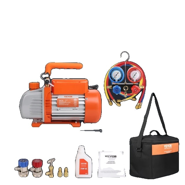Pompa de vid 4 CFM, un singur stadiu, manometru, furtunuri 3 culori ...
