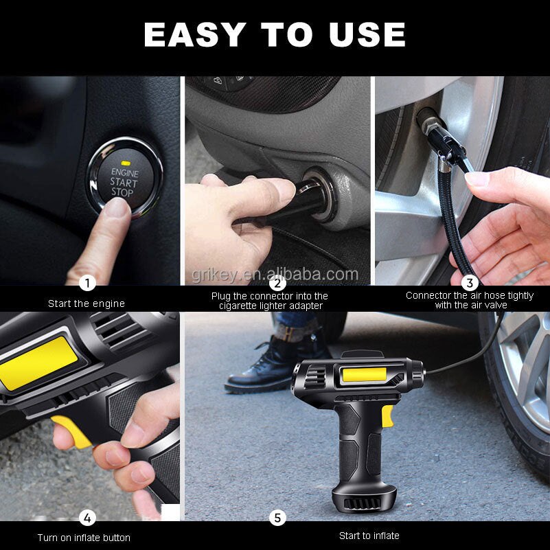 Compresor auto 12 V 10 bari, Putere 120 W, LED si manometru integrat ...