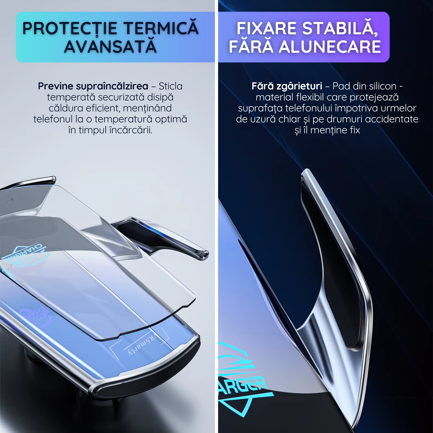 Suport Auto Telefon Premium VRSmarty™, Incarcare Fast Charge Wireless ...