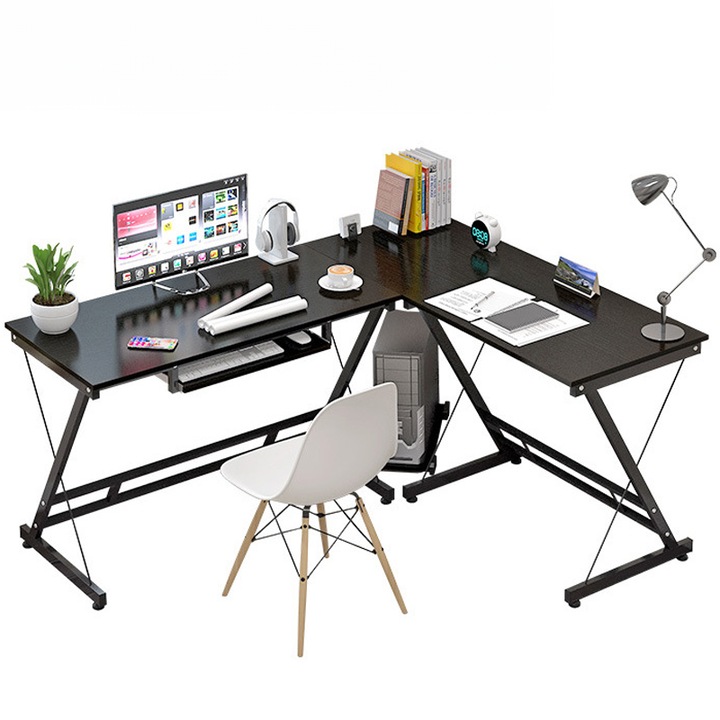 Birou pentru colt, Metal/MDF, 120 x 48 x 74 cm, Negru, Muvu - eMAG.ro