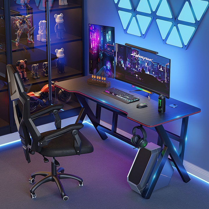 BADU Birou Gaming, 120 x 60 x 74 cm, Cadru Otel, Blat Fibra de Carbon ...