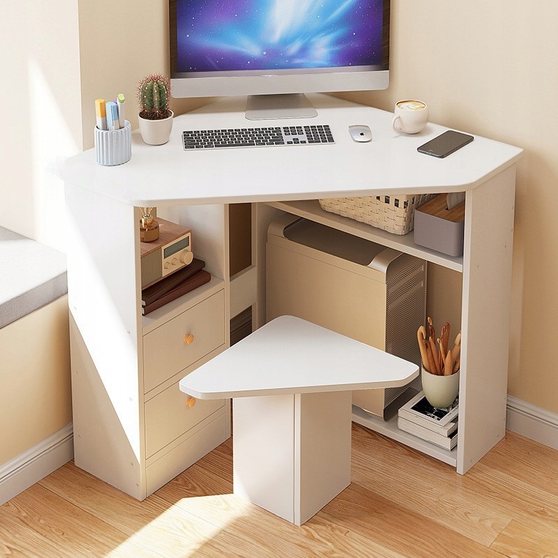Birou de colt, 5 rafturi, MDF, 80x74x80cm, Alb, MUVU - eMAG.ro