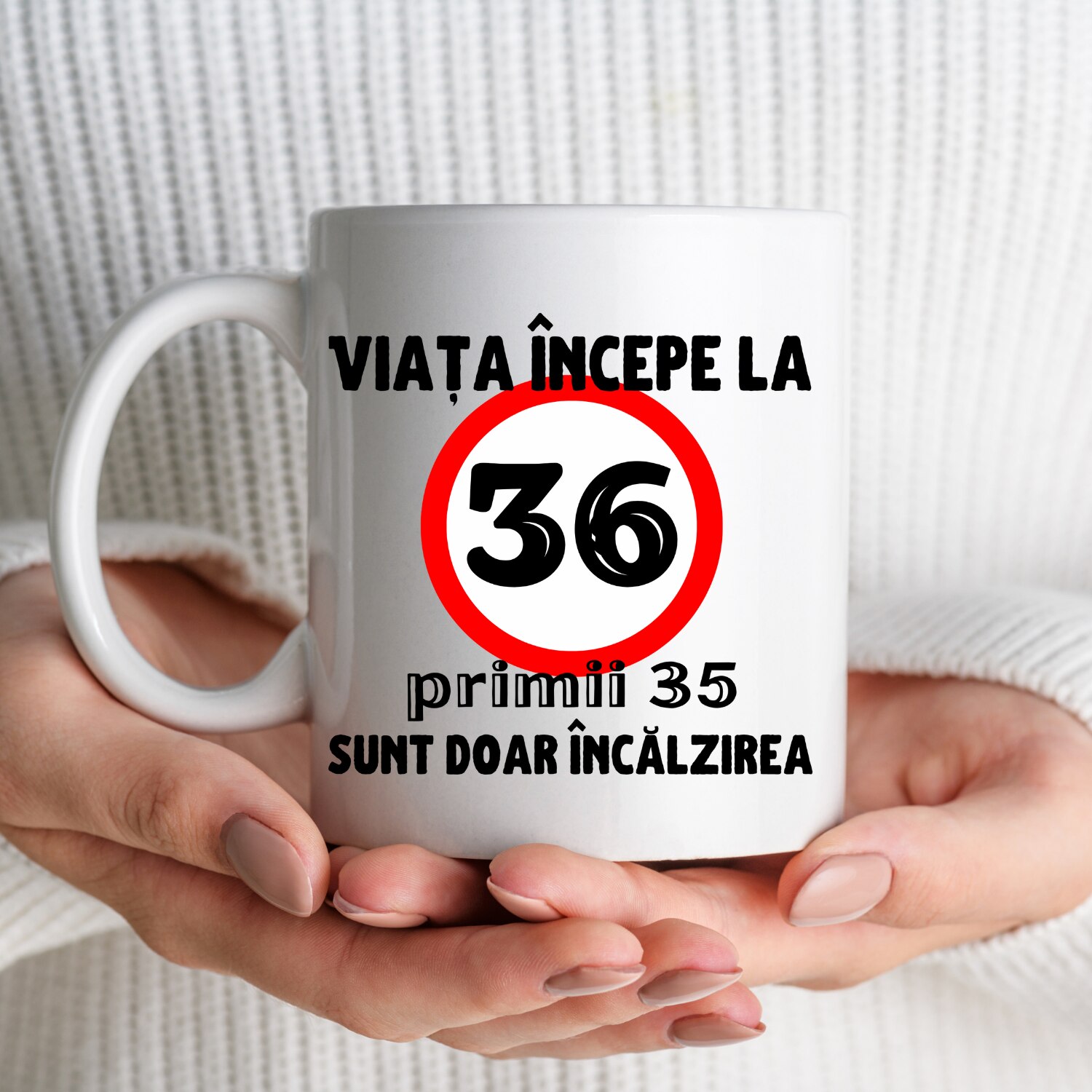 Cana personalizata - Viata incepe la 36 de ani, alba, 330 ml - eMAG.ro