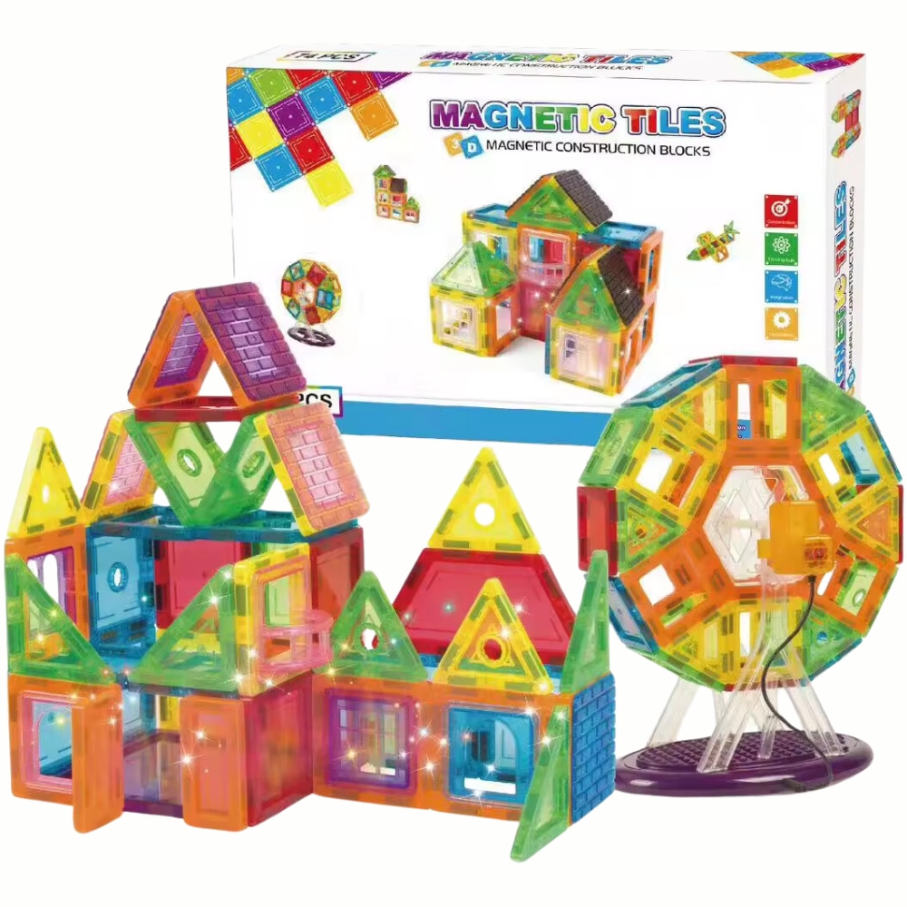 Set joc educativ si interactiv cu 70 de piese magnetice pentru construit, dezvolta imaginatia ...