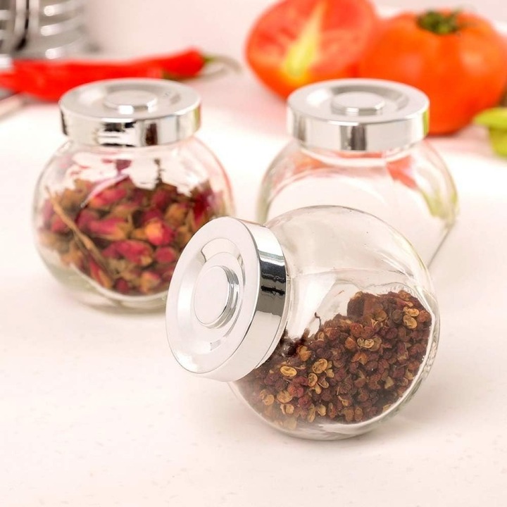 Set 3 borcane din sticla, 3x190ml, capace plastic, pentru condimente ...