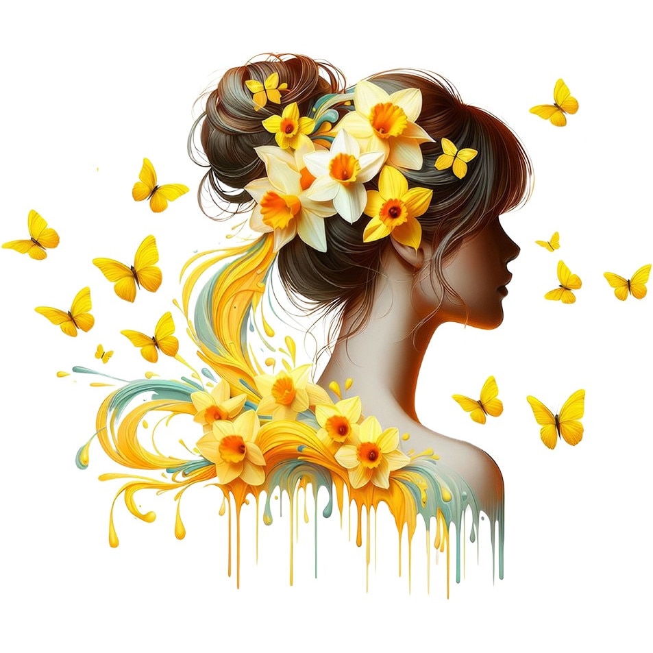 Sticker decorativ, Femeie cu spatele, Fluturi si Flori, 12578ST-20 ...