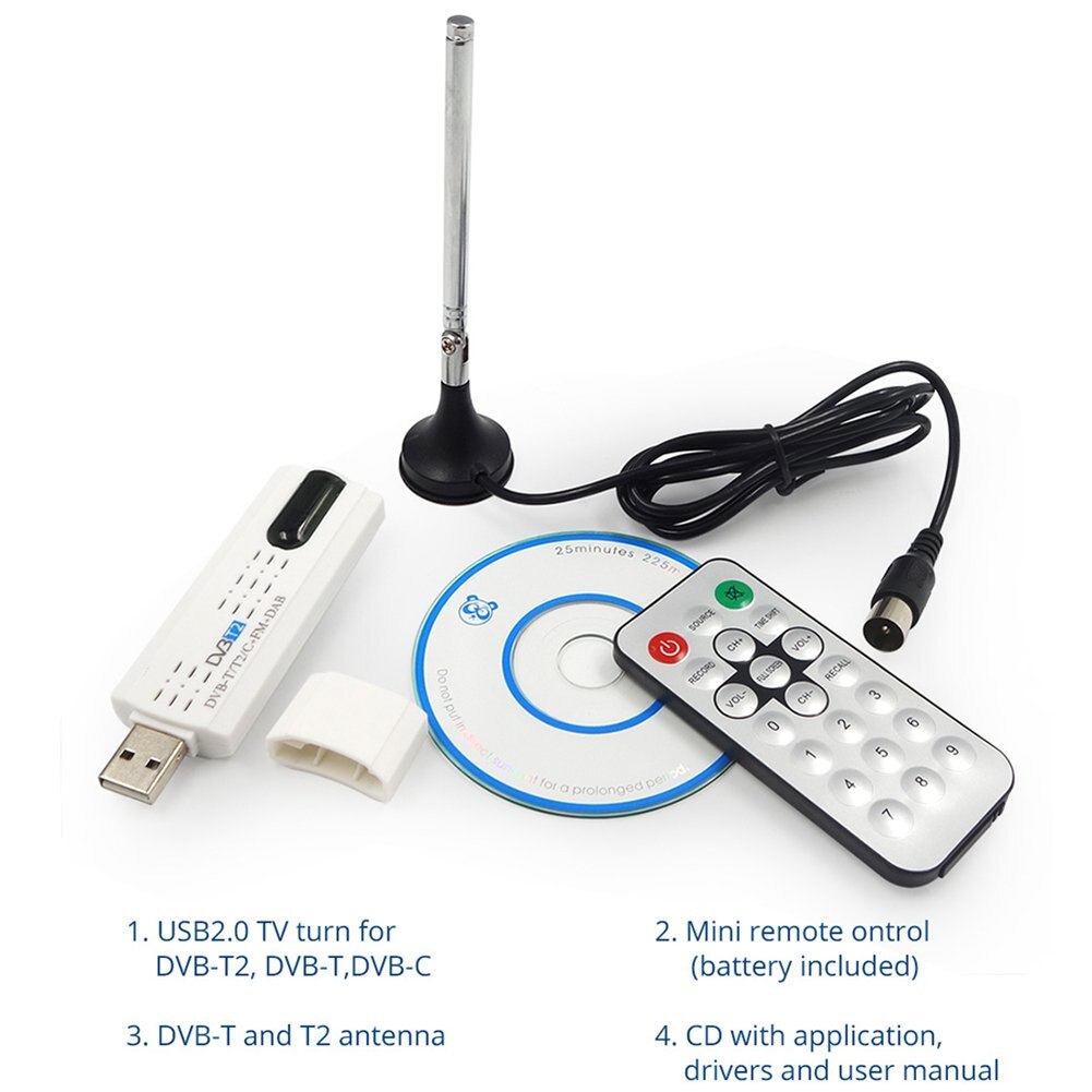 USB 2.0 TV-tuner, JESWO, DVB-T2/DVB-T/DVB-C, fehér, mini távirányító ...