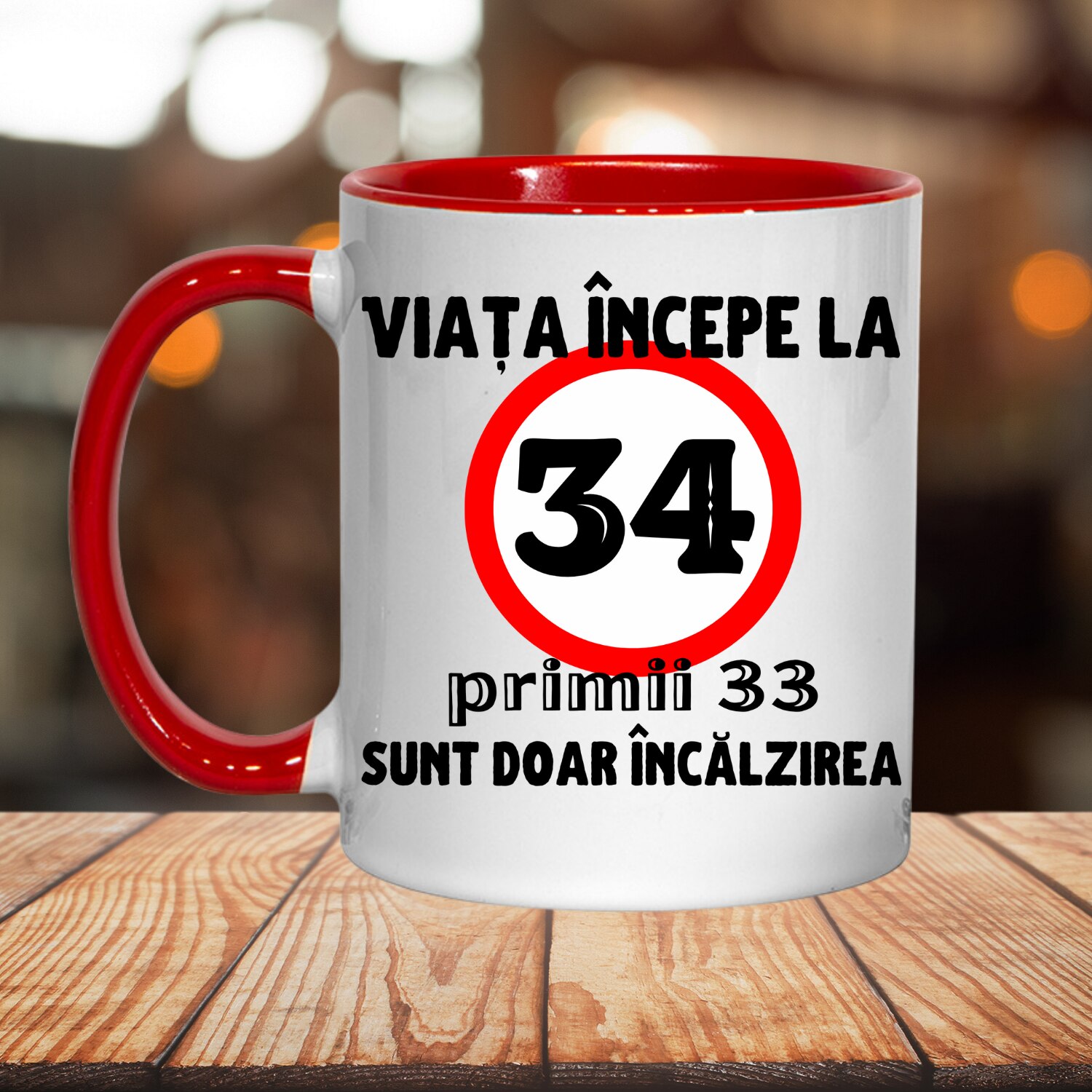 Cana personalizata - Viata incepe la 34 de ani, rosu interior, 330 ml ...