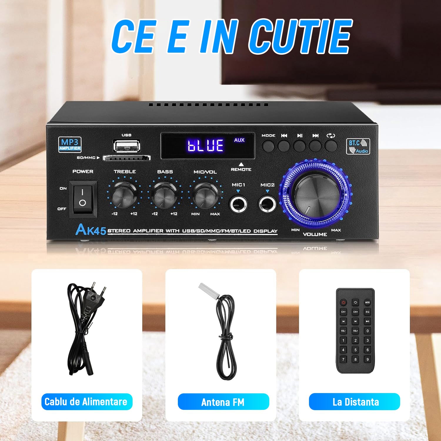 Amplificator audio cu telecomanda, 350W x 2, Functia FM, 2 canale ...