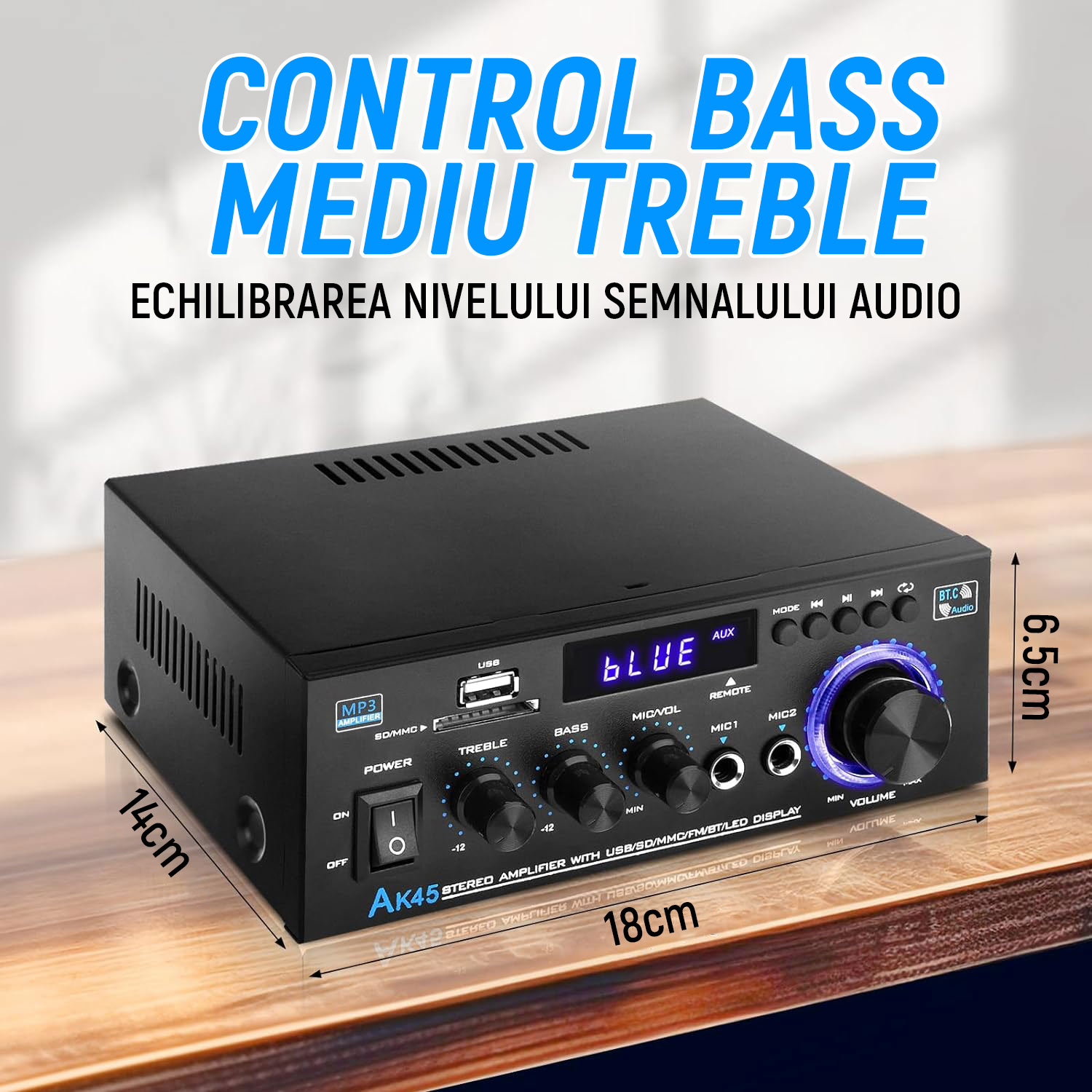 Amplificator audio cu telecomanda, 350W x 2, Functia FM, 2 canale ...