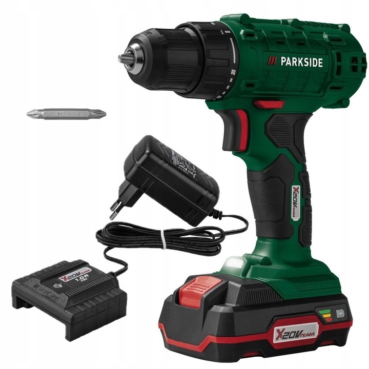 Masina de gaurit cu acumulator, Parkside, 20V, 2Ah, Verde/Negru - eMAG.ro