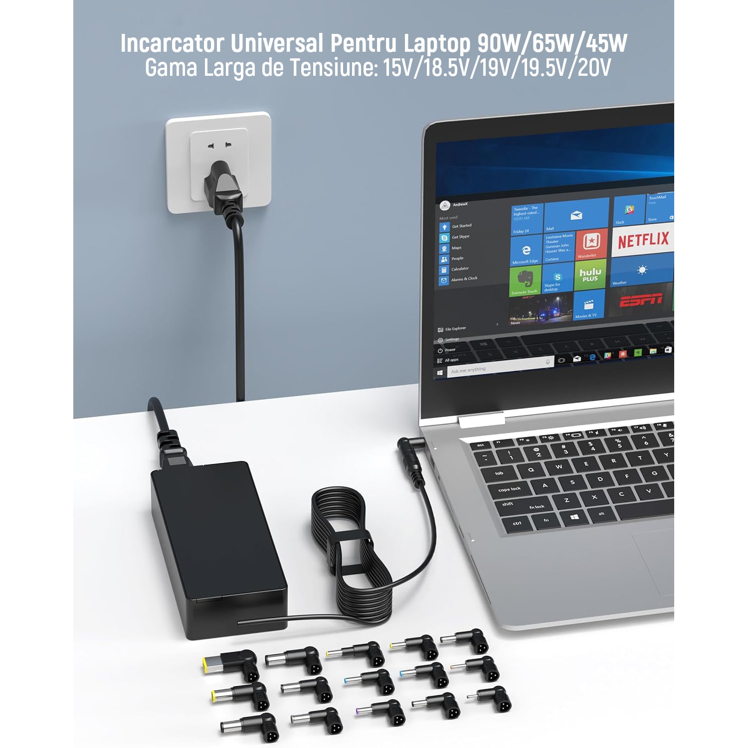 Incarcator Laptop universal cu 16 conectori, 90W, compatibil HP, Lenovo ...