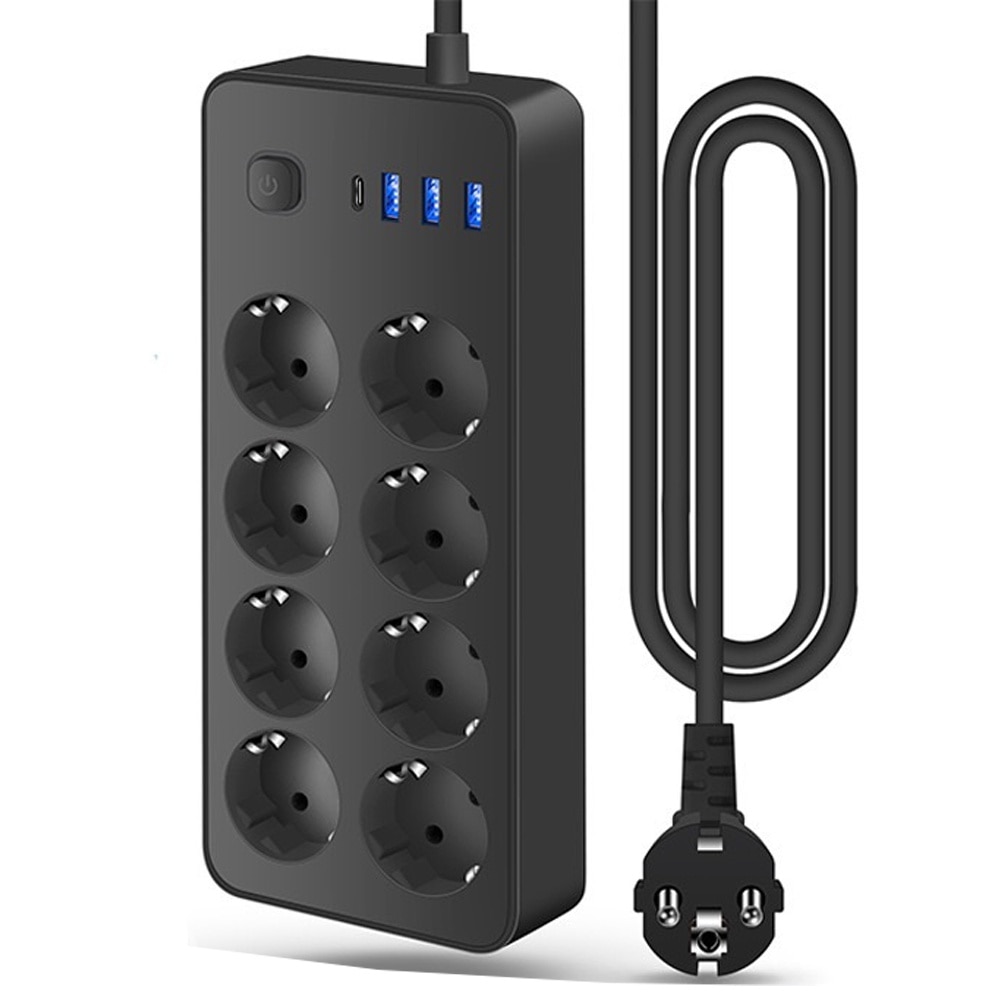 Prelungitor Latauar, 8 prize, 3 x USB, Type-C buton ON/OFF, Protectie ...
