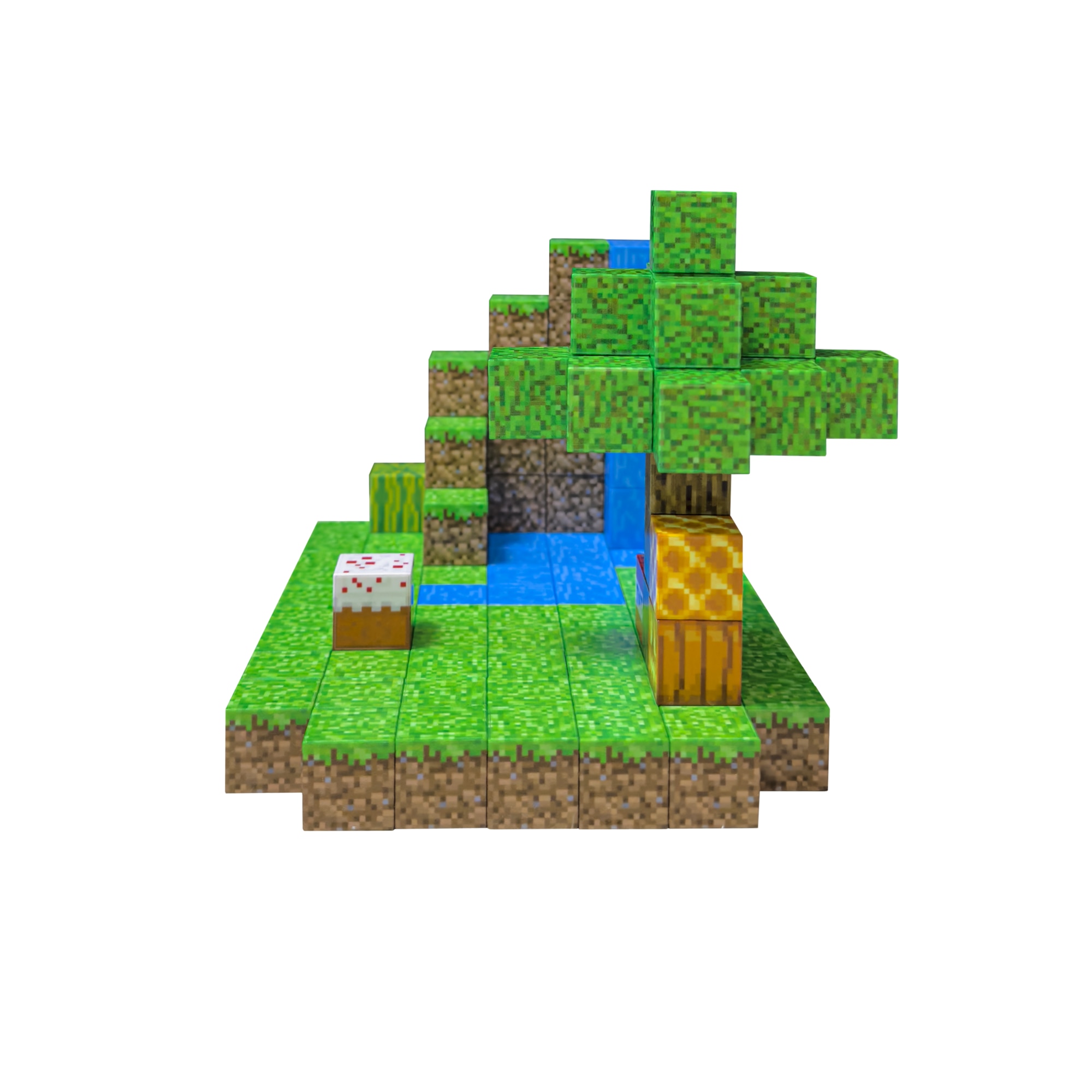 Minecraft, Blocuri Magnetice (128 blocuri) - Cascada + 4 Figurine - eMAG.ro