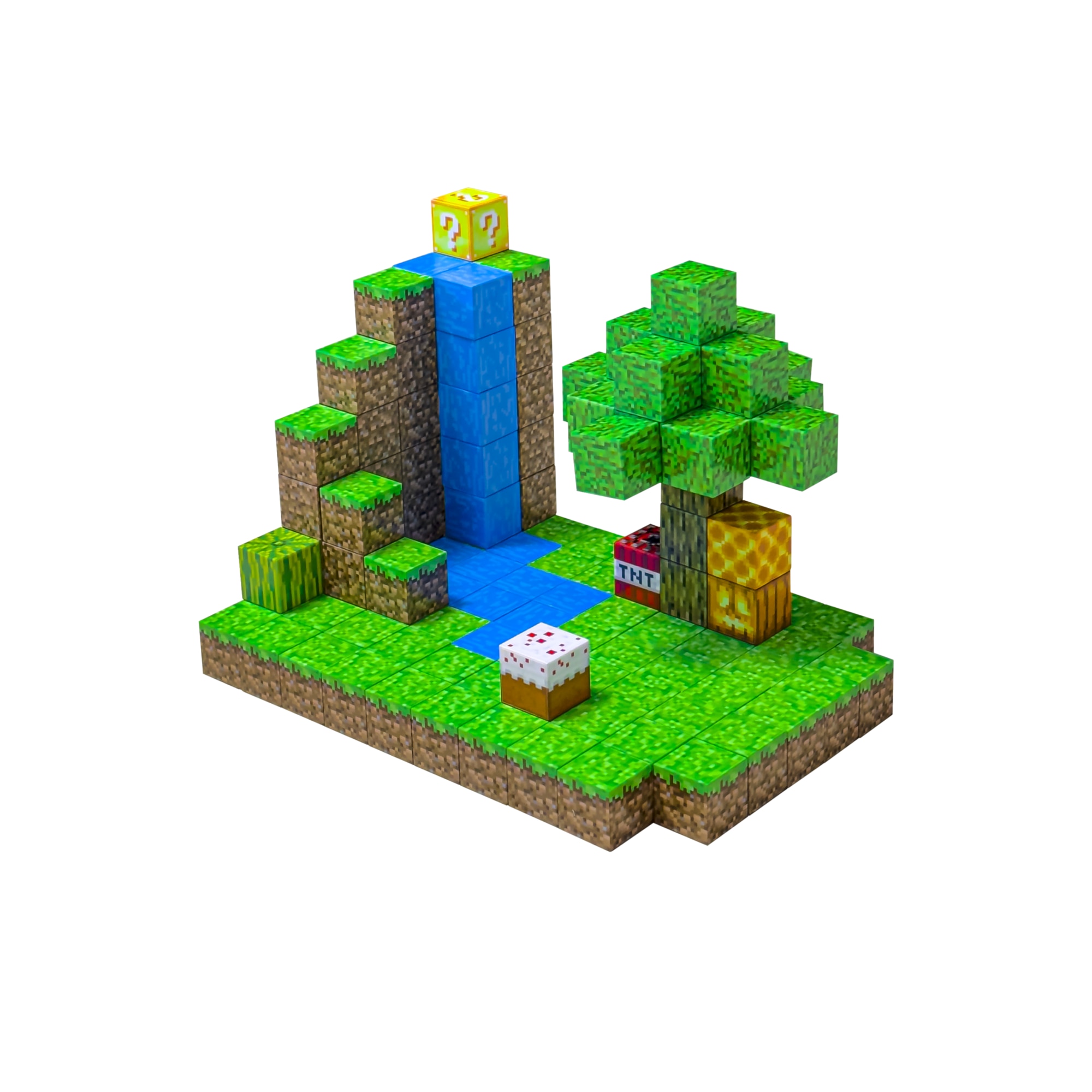 Minecraft, Blocuri Magnetice (128 blocuri) - Cascada + 4 Figurine - eMAG.ro