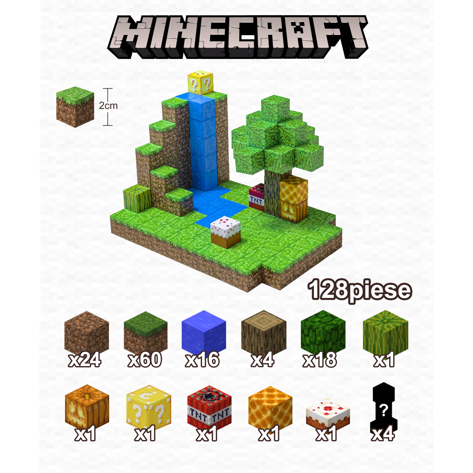 Minecraft, Blocuri Magnetice (128 blocuri) - Cascada + 4 Figurine - eMAG.ro