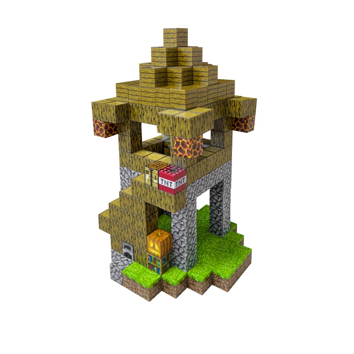 Minecraft, Blocuri Magnetice (224 blocuri) - Turn + 7 Figurine - eMAG.ro