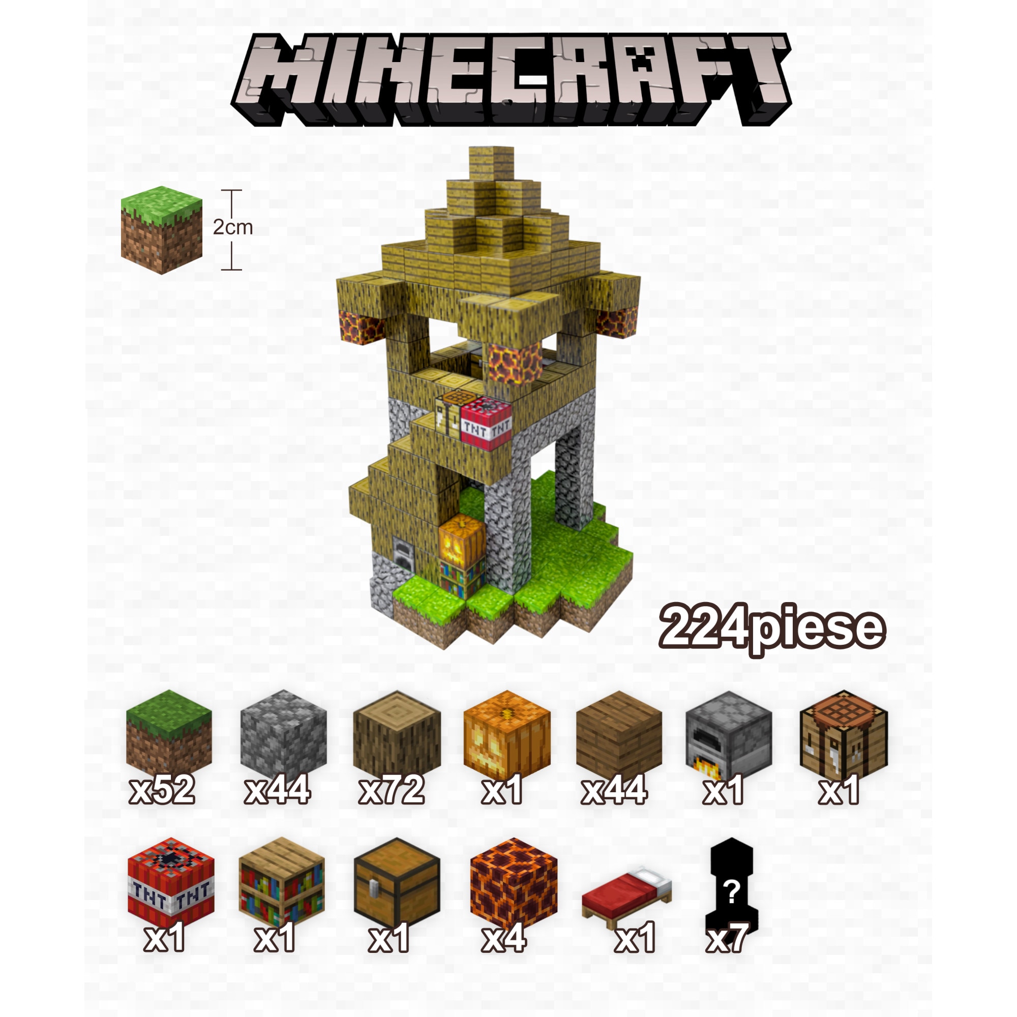 Minecraft, Blocuri Magnetice (224 blocuri) - Turn + 7 Figurine - eMAG.ro