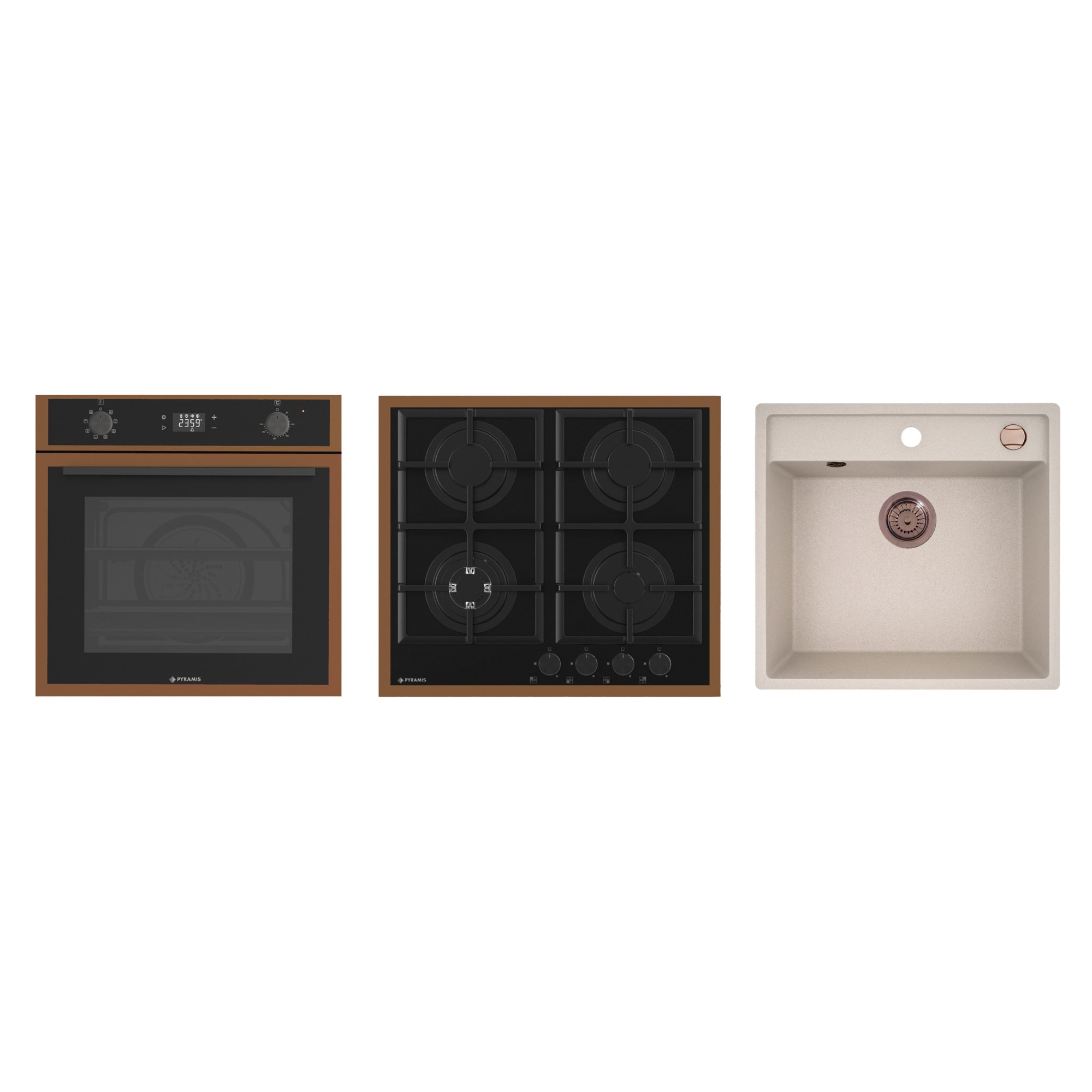 Pachet Pyramis 23P PVD Cooper, cuptor electric incorporabil, plita gaz ...