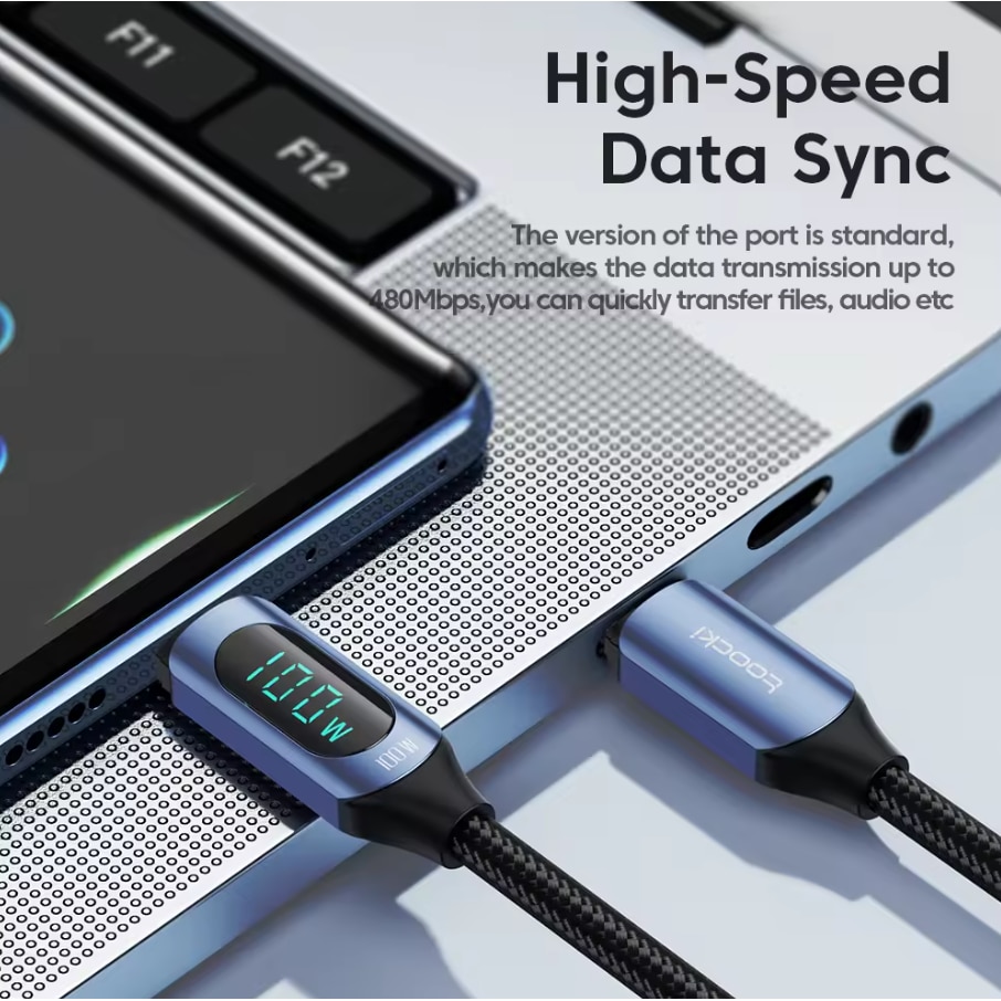 Cablu de date/incarcare USB Type-C to USB Type-C 100W, 5A, 1m, Display ...