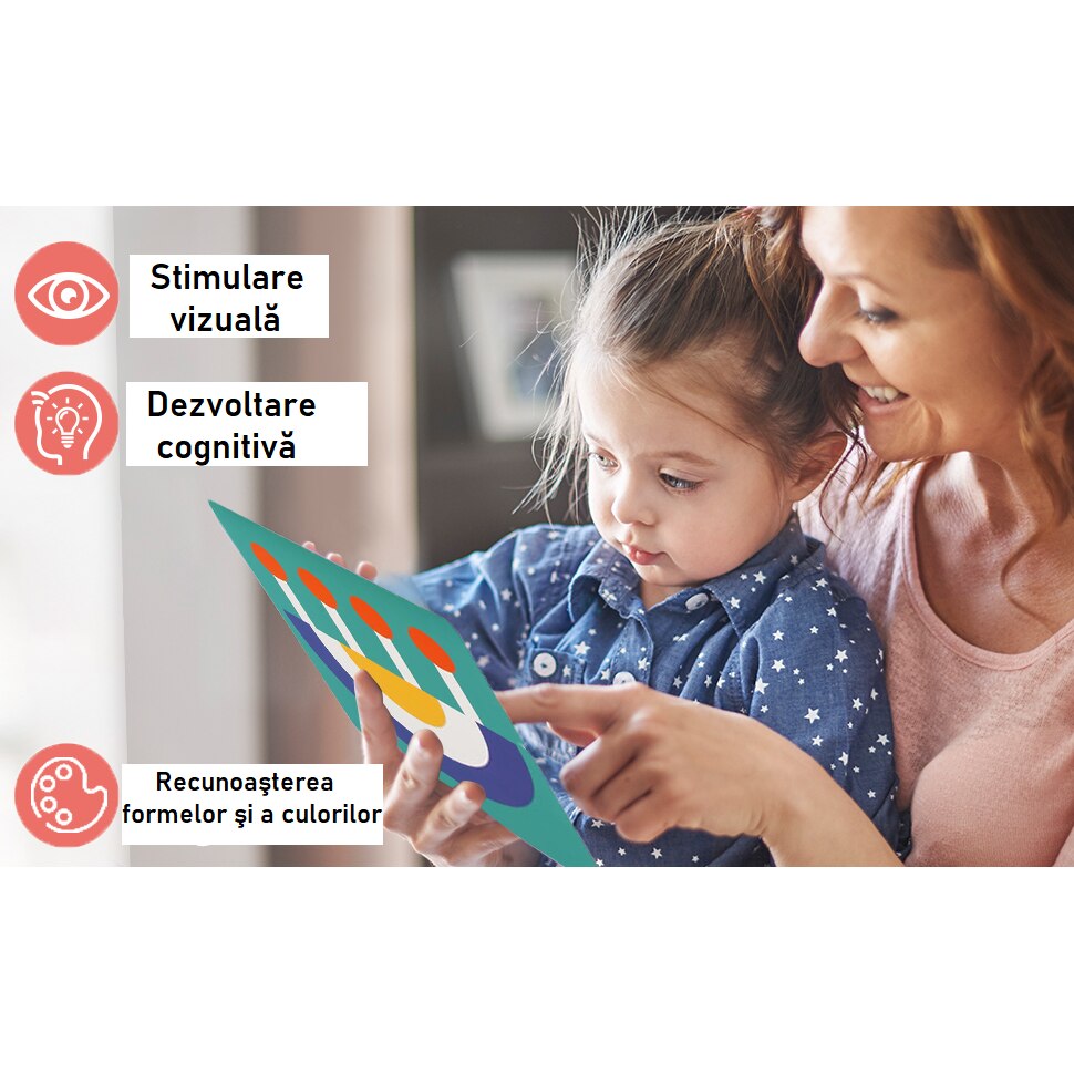 Set 80 carti pentru stimulare vizuala si cognitiva bebelusi, tip ...