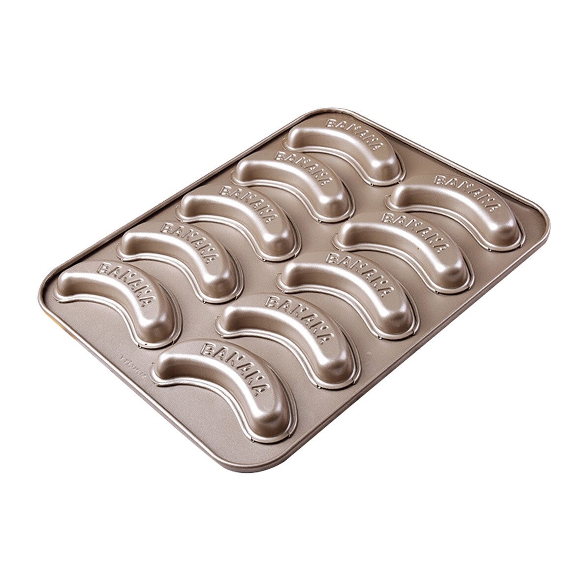 Forma prajituri QttvbTna, 10 cavitati, model banana, inox, auriu - eMAG.ro