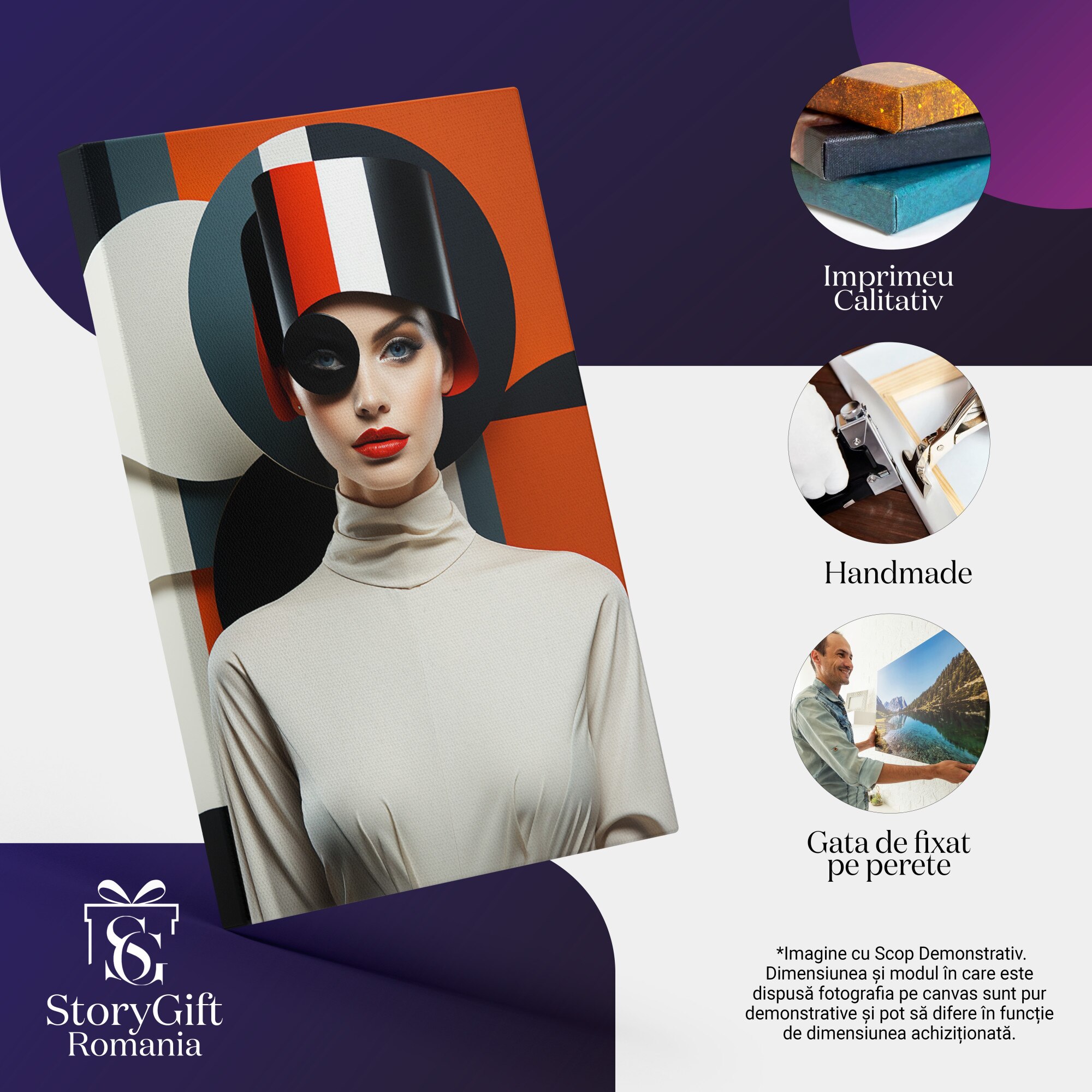 Tablou Canvas: Portret de femeie cu look modern - guler lung abstract ...