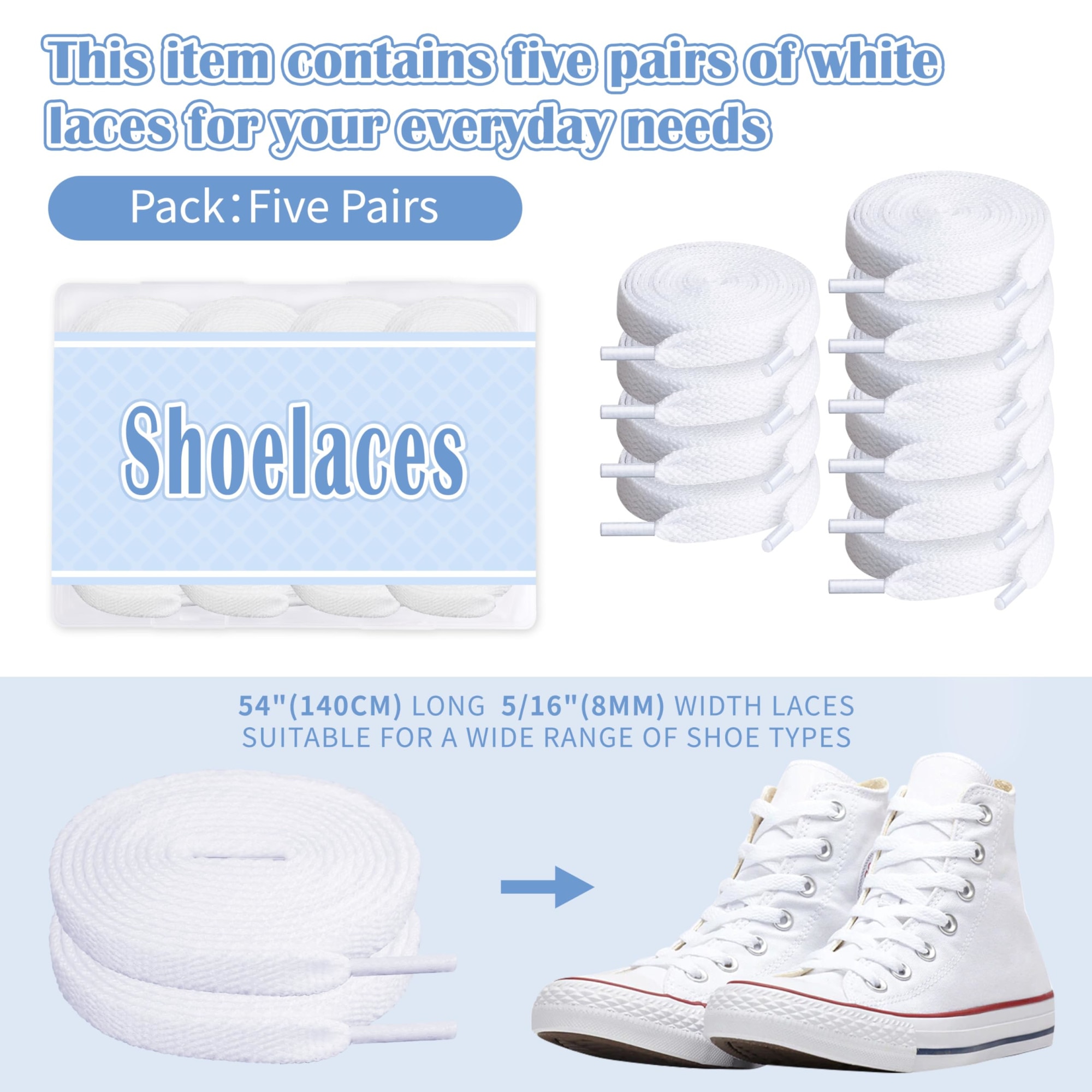 Sireturi Albe, Set 5 Perechi, 8mmx140cm, cu Aglete Transparente - eMAG.ro