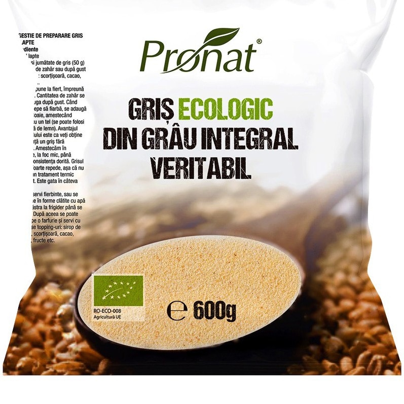 Gris bio din grau integral veritabil, 600g Pronat - eMAG.ro