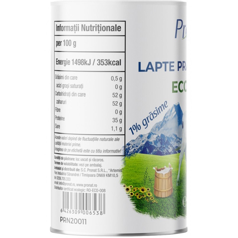 Lapte praf bio degresat, 1% grasime, 250g Pronat - eMAG.ro