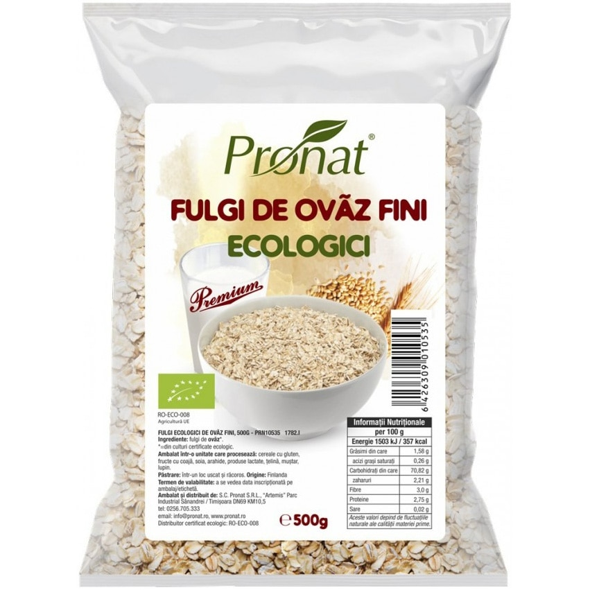Fulgi bio de ovaz fini, 500g Pronat - eMAG.ro