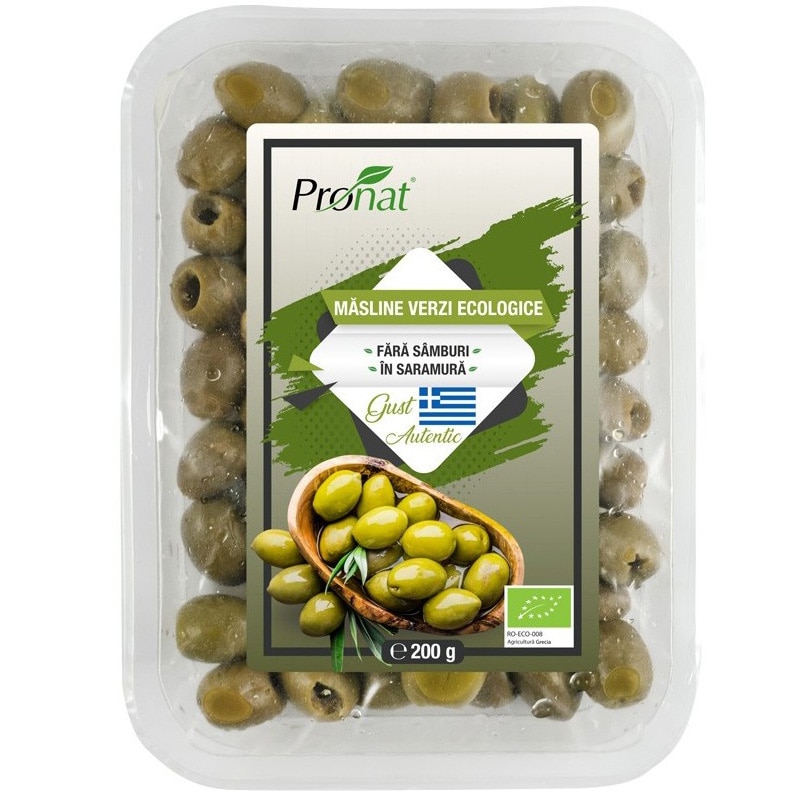 Masline verzi bio, fara samburi, in saramura, 200g Pronat - eMAG.ro