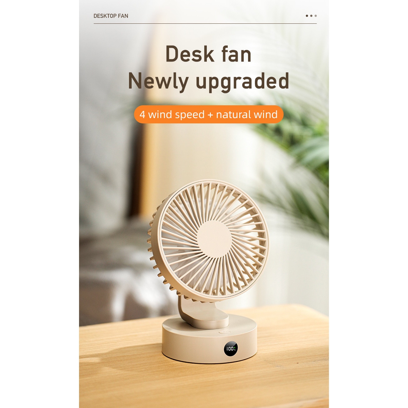 Ventilator de birou portabil, ajustabil, afisaj digital LED, 5 viteze ...