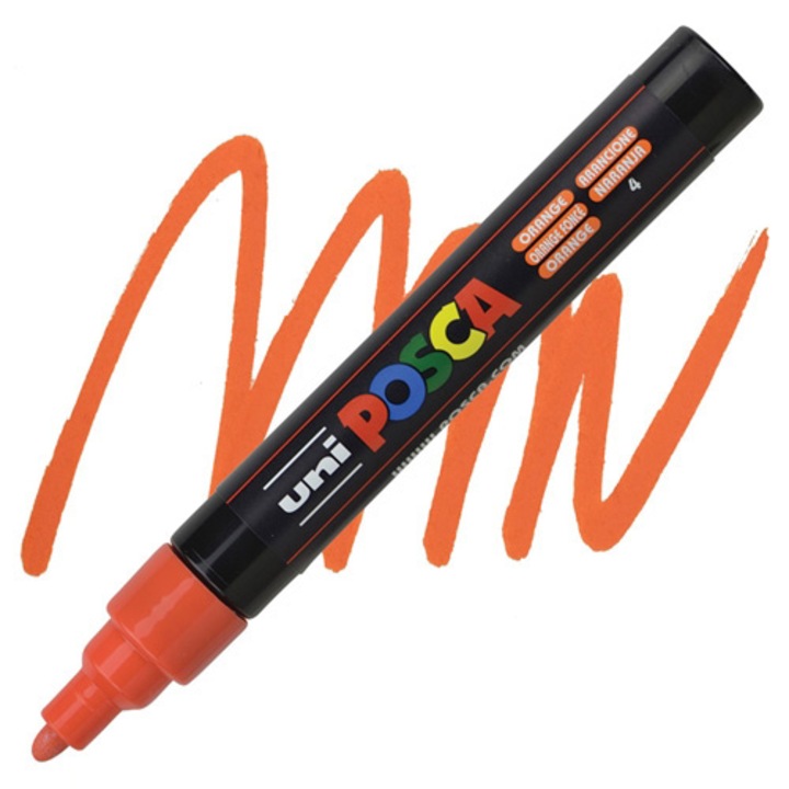 Marker UNI PC-5M Posca 1.8-2.5 mm, portocaliu inchis, 16193 (bx6 ...