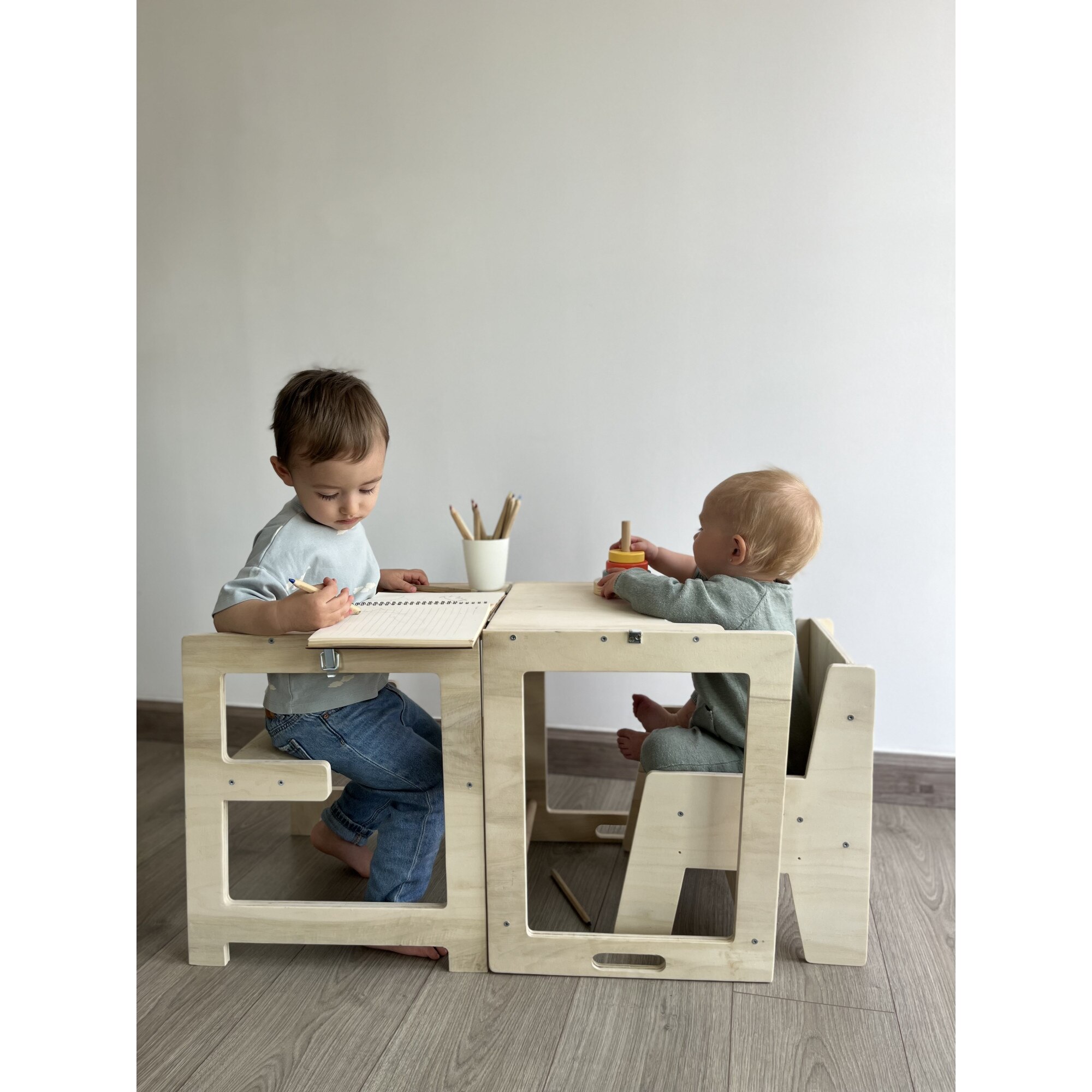 Turn de invatare cu masa pliabila 2 in 1, lemn, natur, 98x38 cm - eMAG.ro
