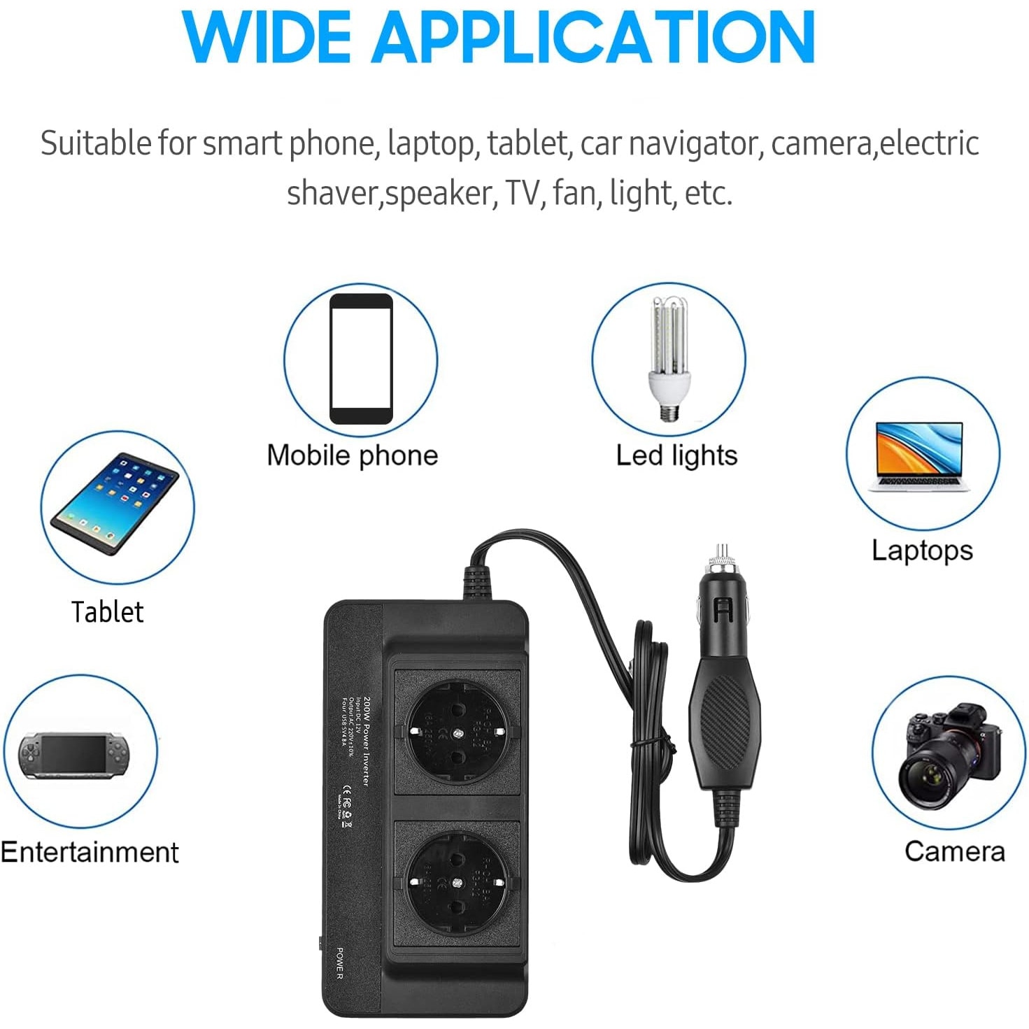 Invertor de Tensiune Priza Auto 12V la Priza EU Dubla 220V, Putere 200W ...