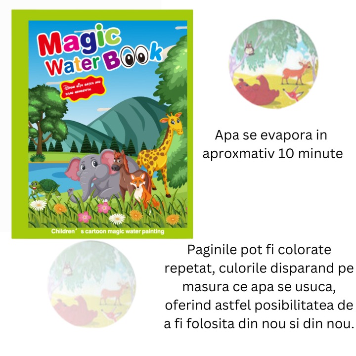 Carte de colorat cu apa, interactiva, reutilizabila, Dumbo si prietenii ...