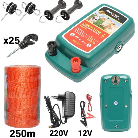Kit pachet gard electric 2 Joule 12 220V fir 250m 25 izolatori (BK92717 ...