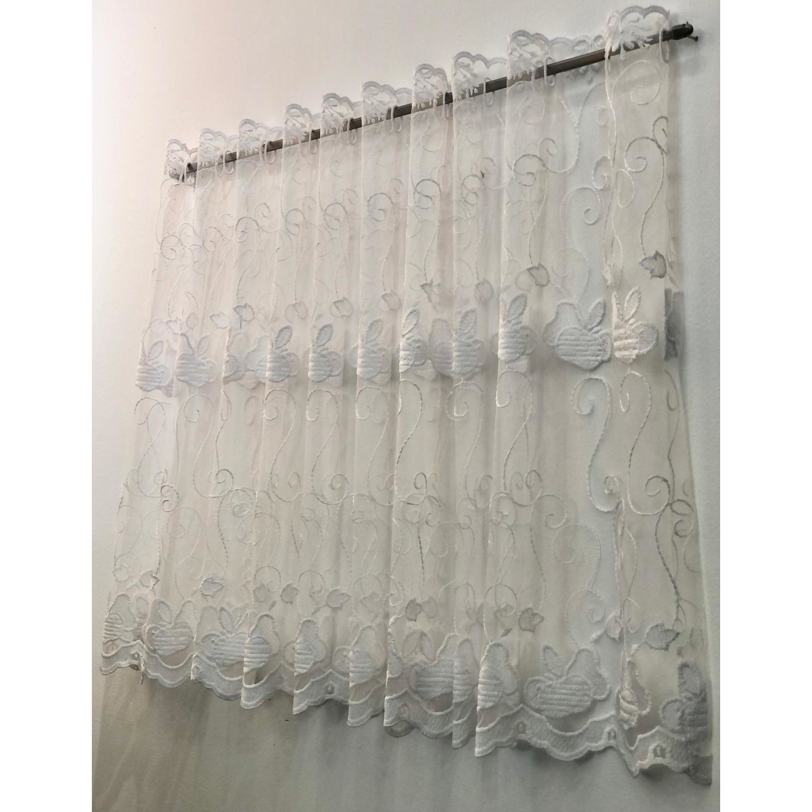 Perdea brodata alba, nesifonabila, scurta pentru bucatarie sau balcon ...