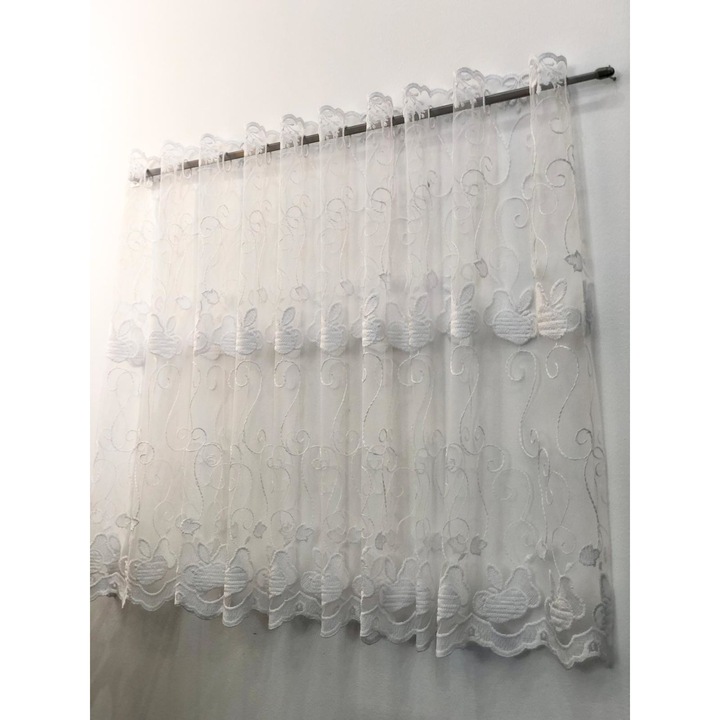 Perdea brodata alba, nesifonabila, scurta pentru bucatarie sau balcon ...