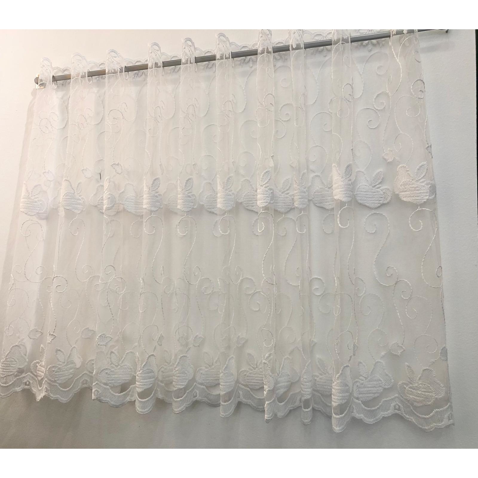 Perdea brodata alba, nesifonabila, scurta pentru bucatarie sau balcon ...