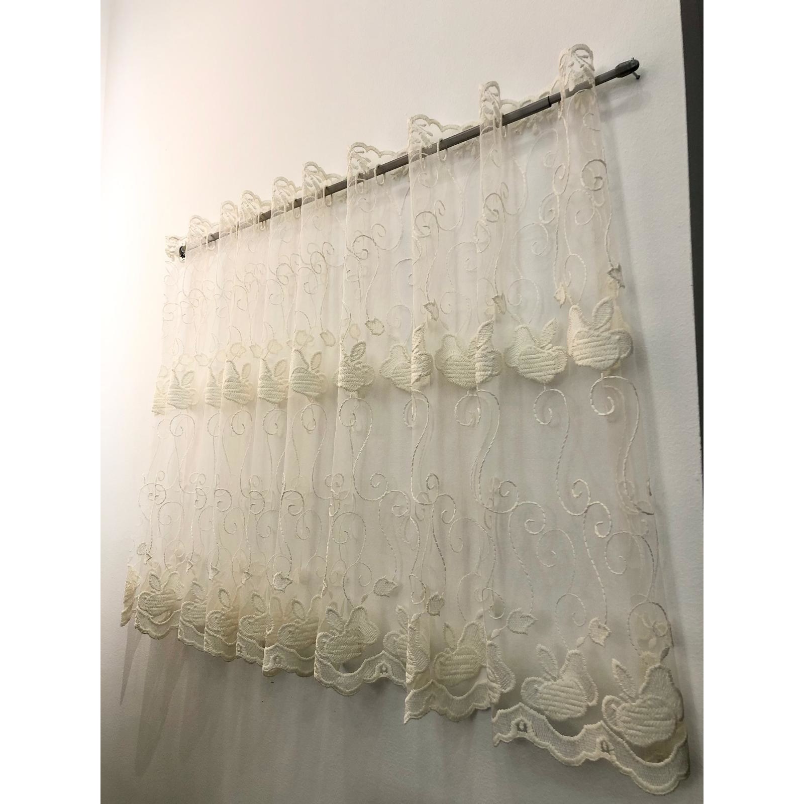 Perdea brodata ivoire, nesifonabila, scurta pentru bucatarie sau balcon ...
