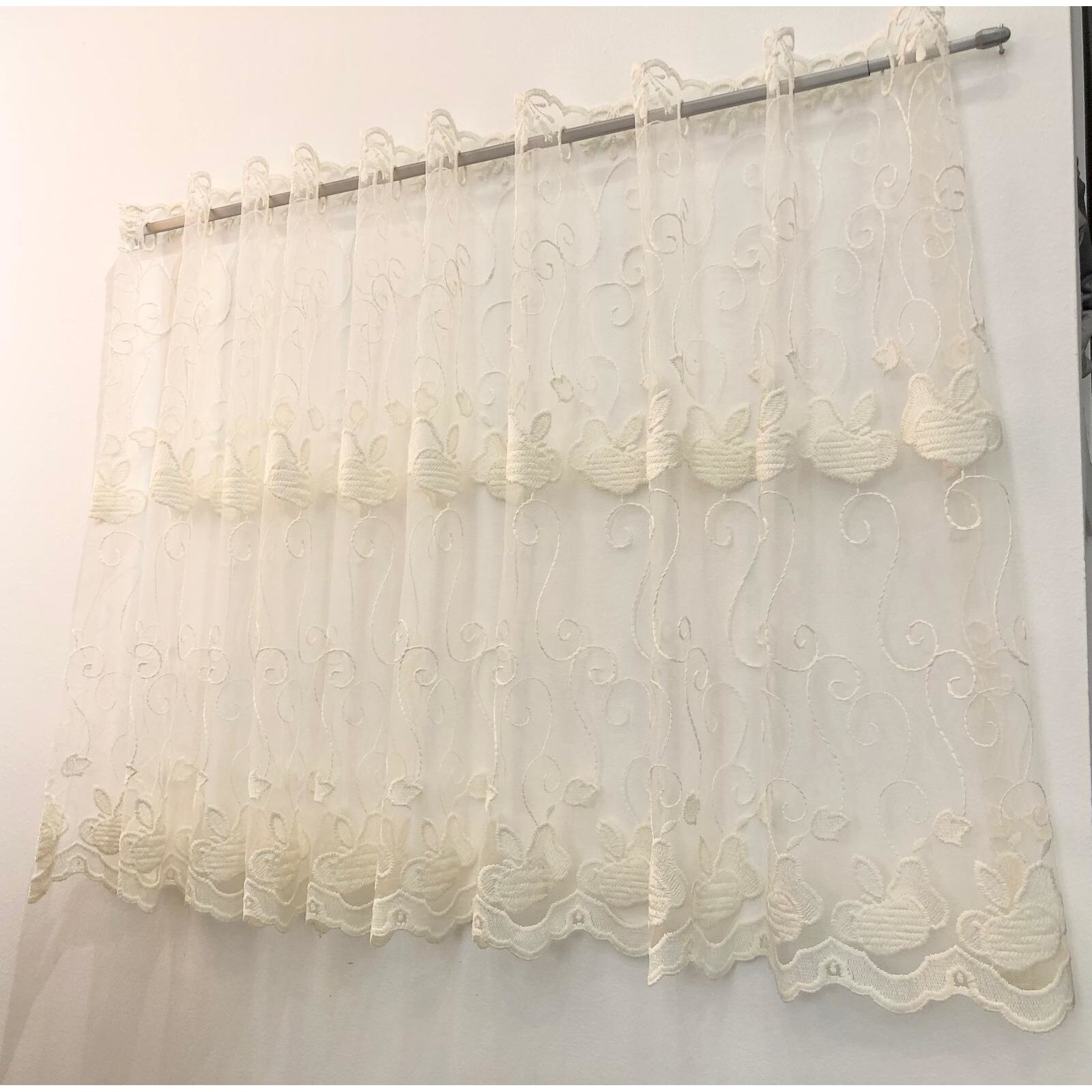 Perdea brodata ivoire, nesifonabila, scurta pentru bucatarie sau balcon ...