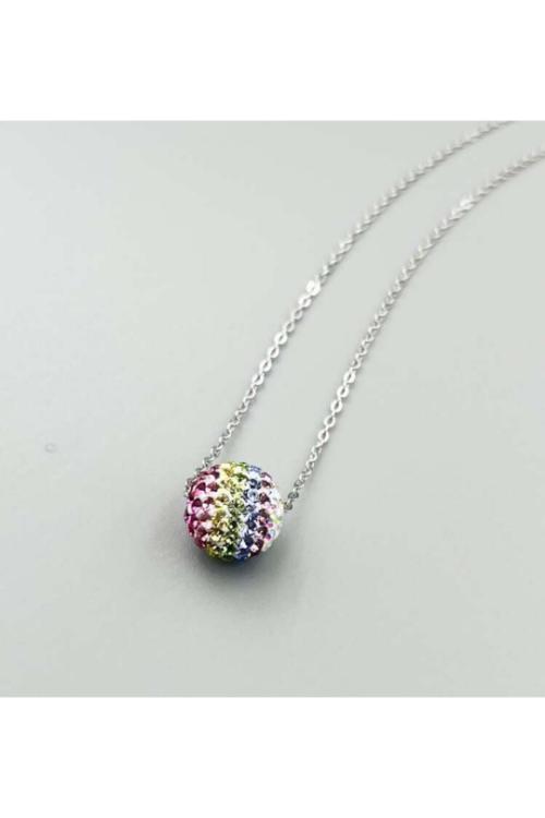 Lantisor de argint cu bilute colorate, 42-45 cm - eMAG.ro